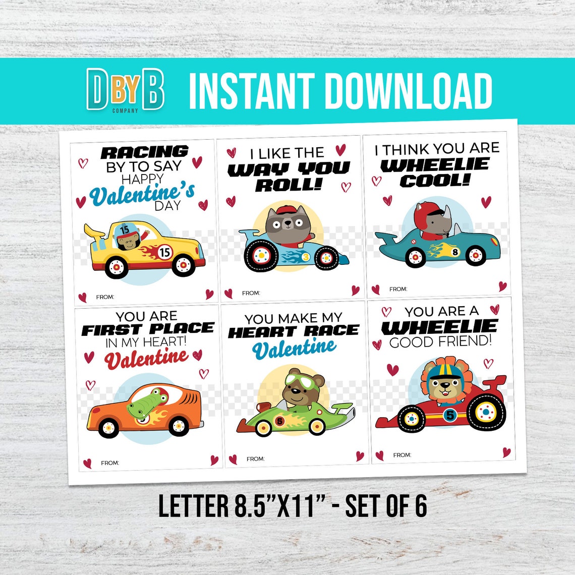 Race Car Valentines Day Printable Cards - Etsy