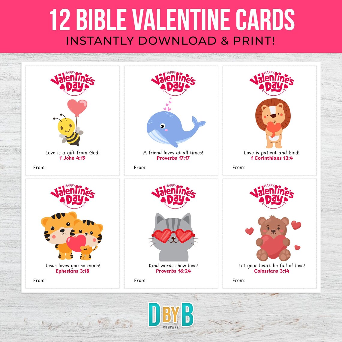 Christian Valentine Cards for Kids: Bible Verse Animal Designs ...