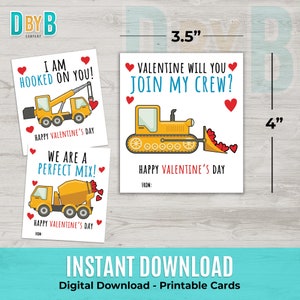 Construction Valentines Day Printable Cards - Etsy