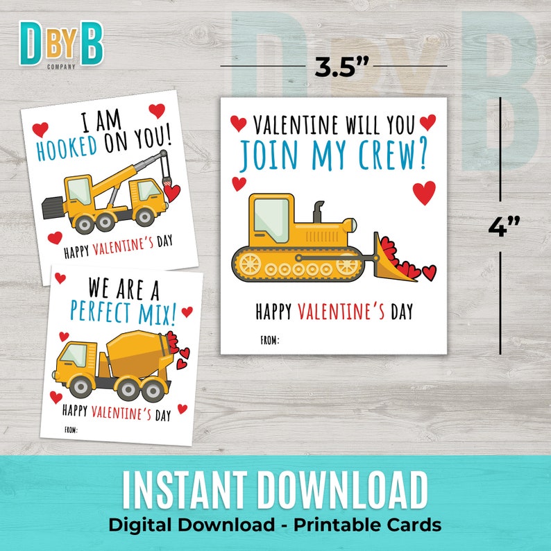 Construction Valentines Day Printable Cards - Etsy