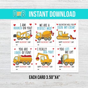 Construction Valentines Day Printable Cards - Etsy
