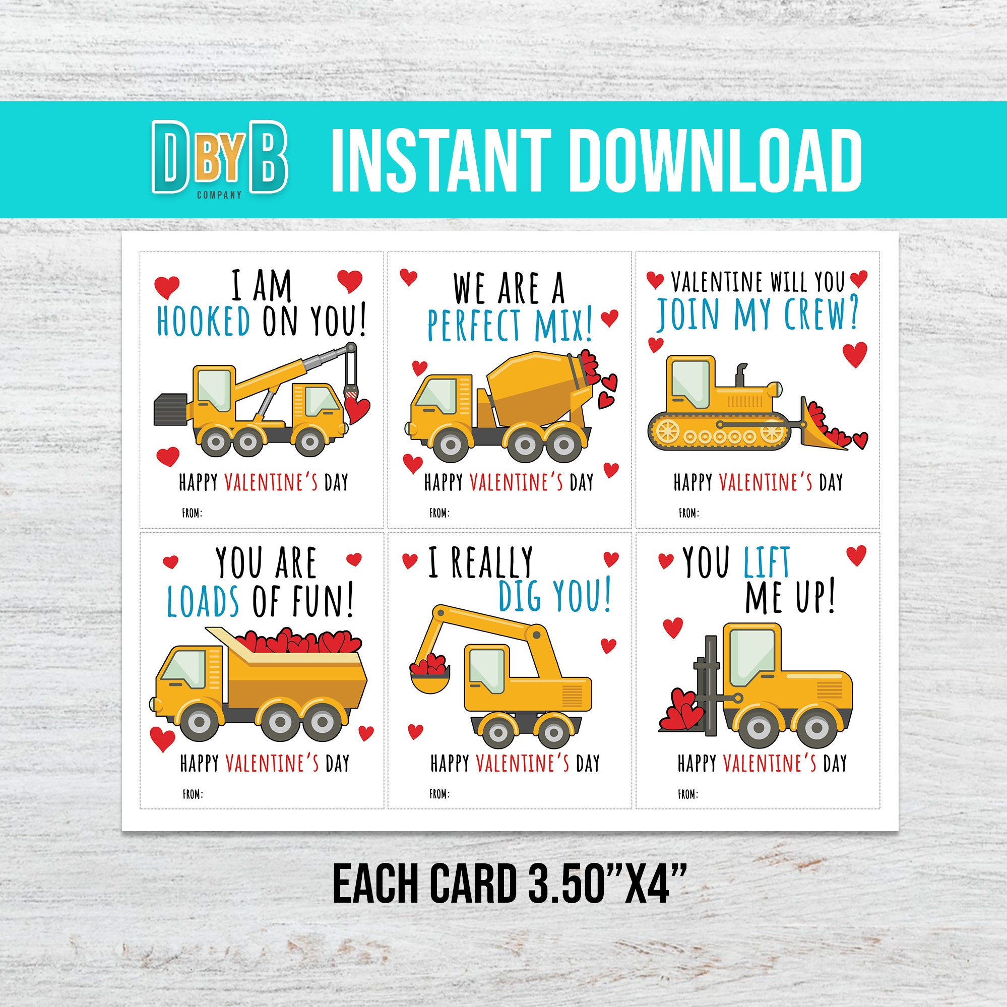 Construction Valentines Day Printable Cards - Etsy