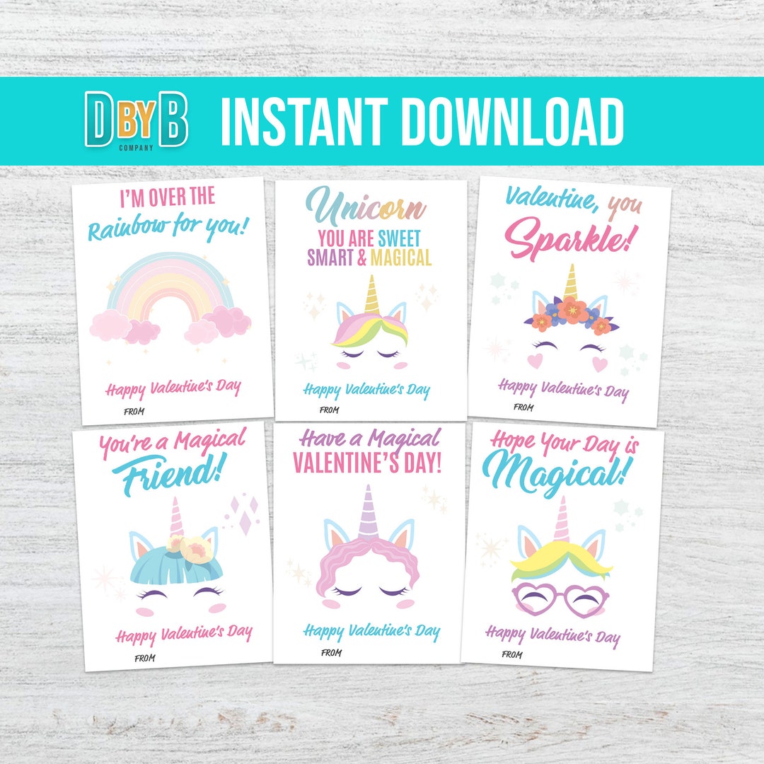 Unicorn Valentines Day Printable Cards - Etsy