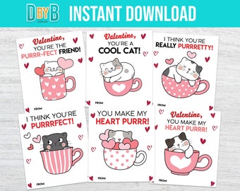 INSTANT DOWNLOAD - Cat Valentine Card Printable - Kids Printable ...
