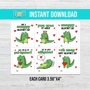 Alligator Valentines Day Printable Cards - Etsy