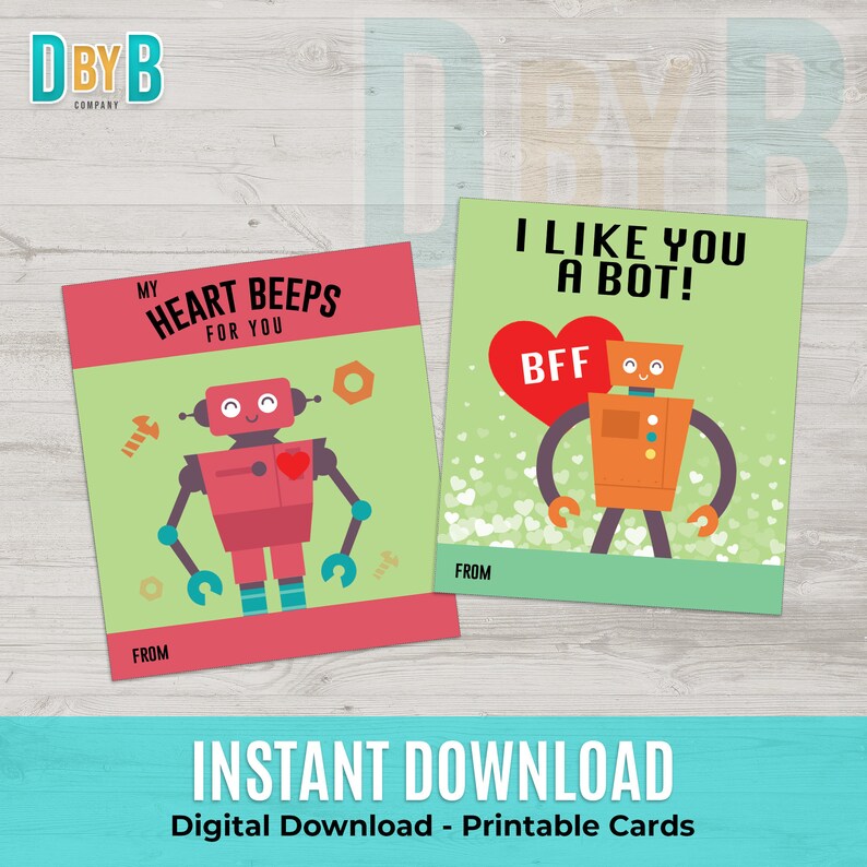 Robot Valentines Day Printable Cards - Etsy