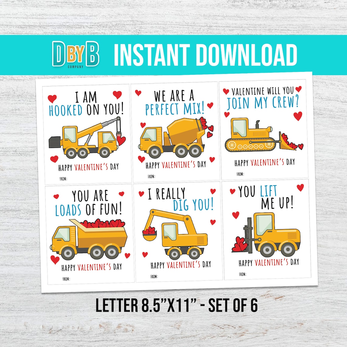 Construction Valentines Day Printable Cards - Etsy