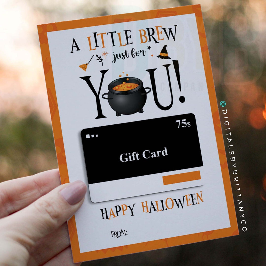 Printable A Little Brew Just for You Gift Card Holder, Happy Halloween ...