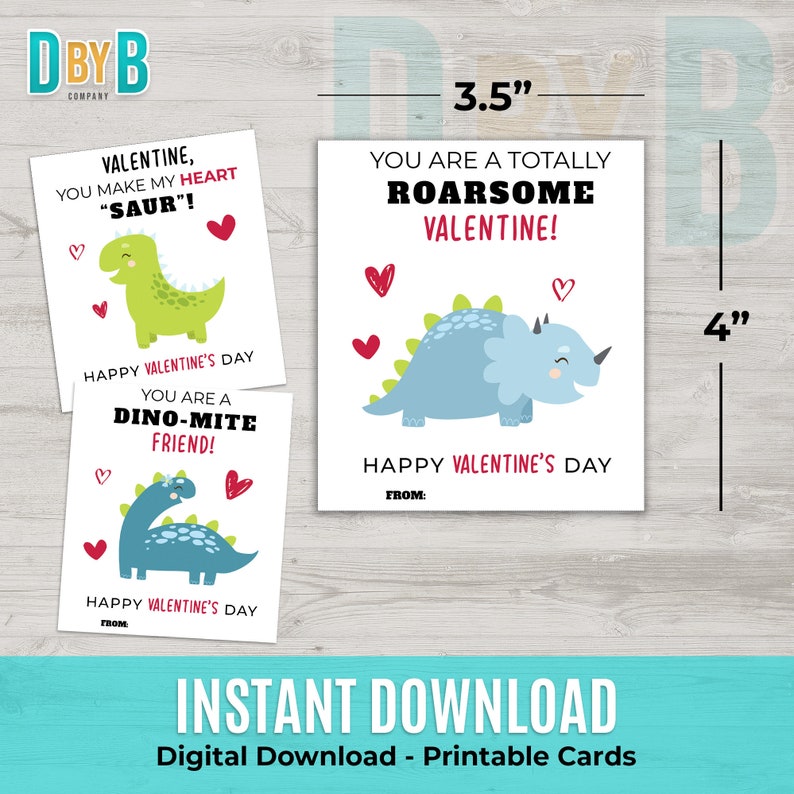 Dinosaur Valentines Day Printable Cards - Etsy