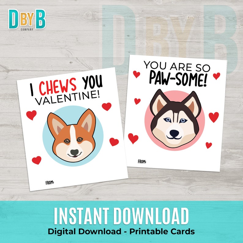 Puppy Dog Valentines Day Printable Cards - Etsy