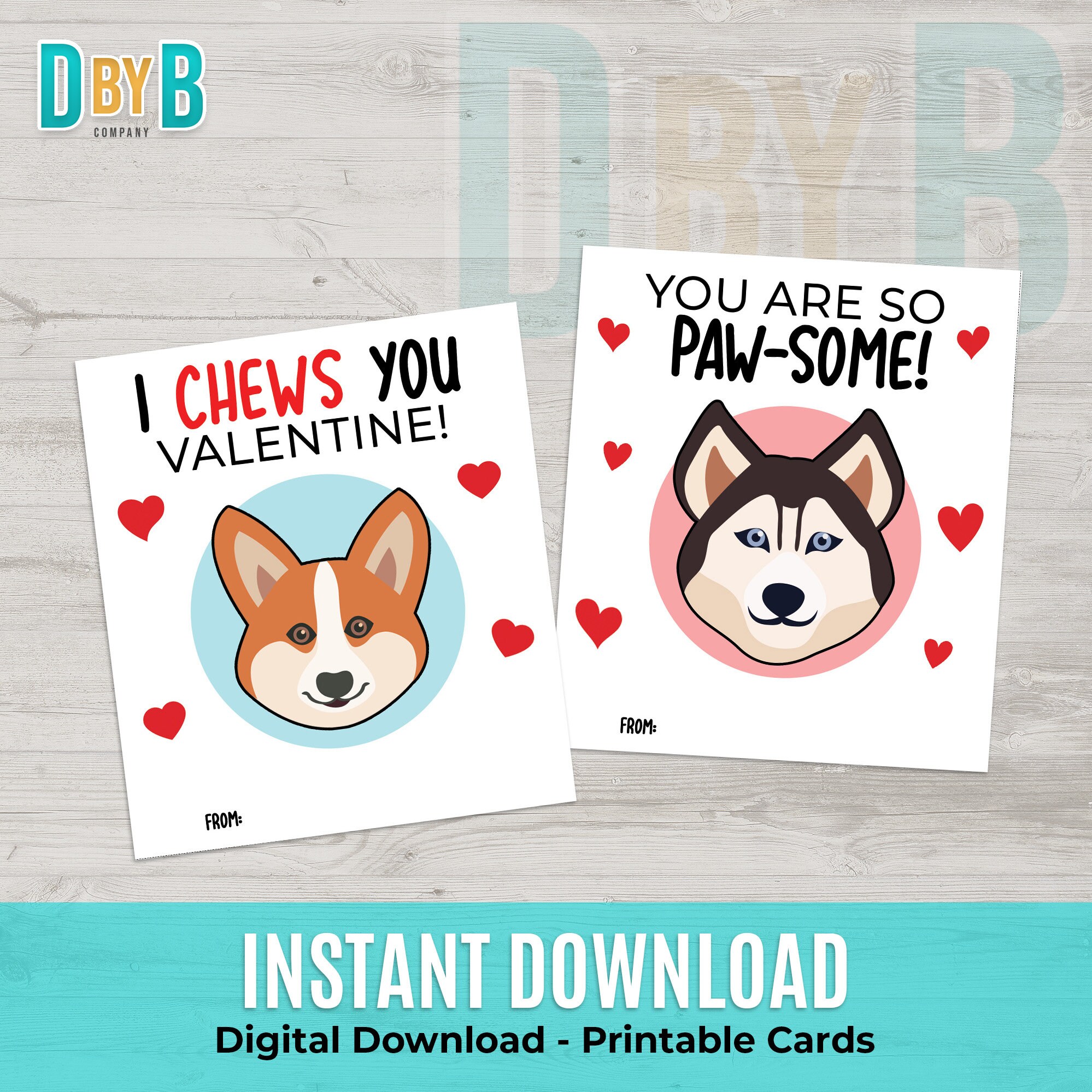 Puppy Dog Valentines Day Printable Cards - Etsy