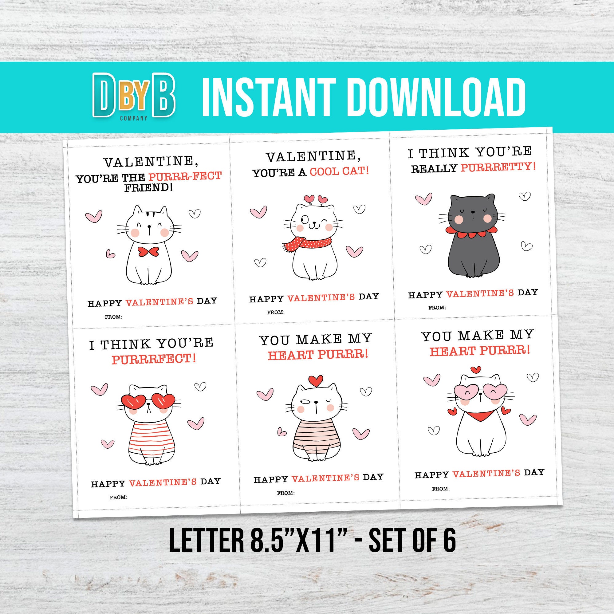 Cool Cats Valentines Day Printable Cards - Etsy