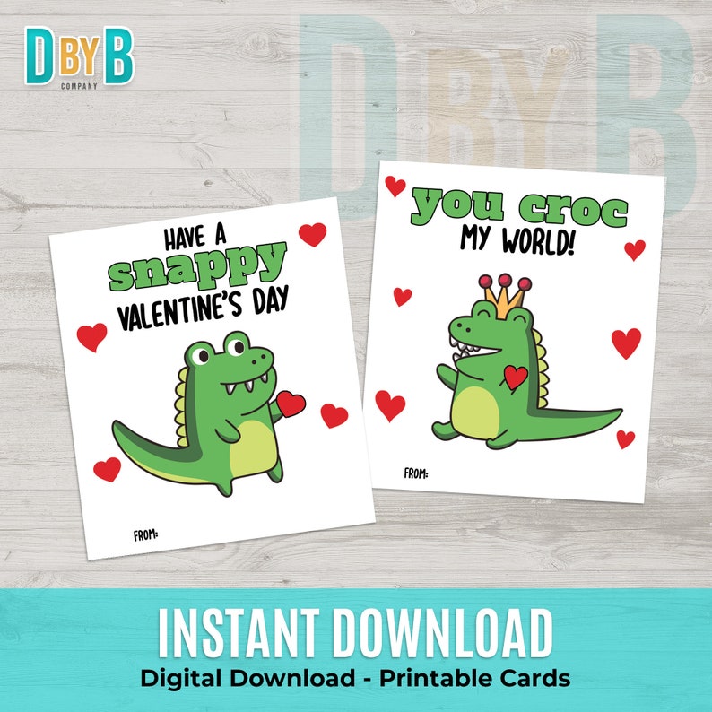 Alligator Valentines Day Printable Cards - Etsy