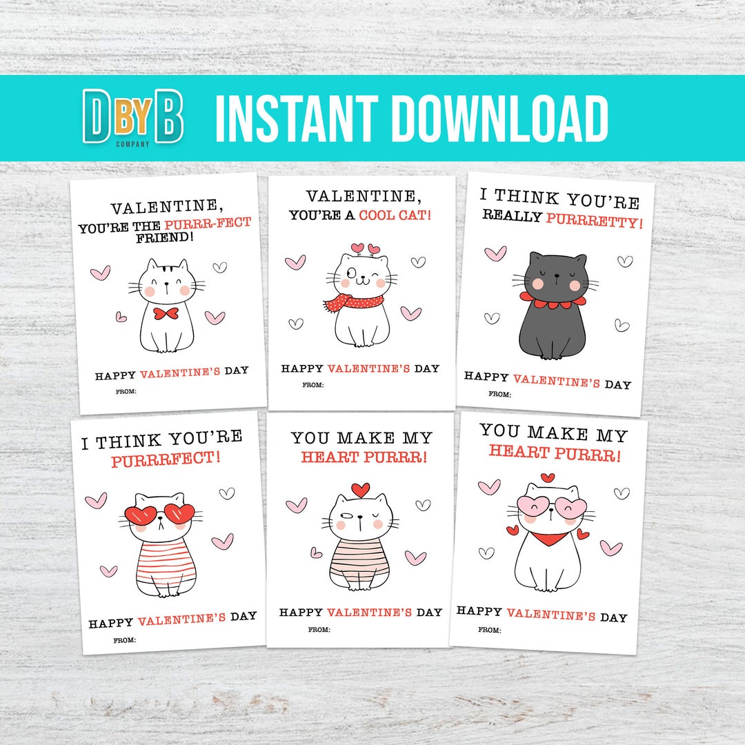 Cool Cats Valentines Day Printable Cards - Etsy