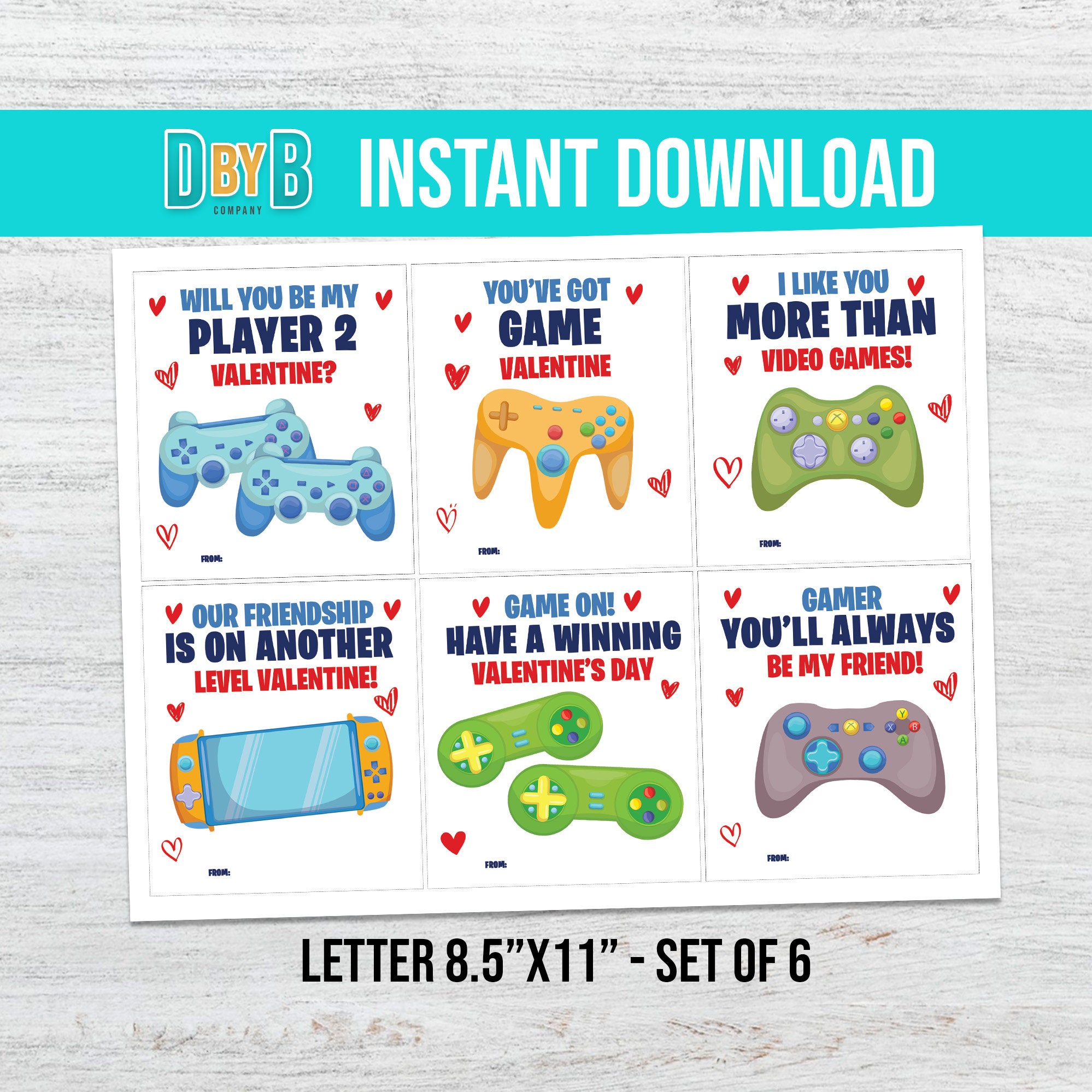 Video Game Valentines Day Printable Cards - Etsy