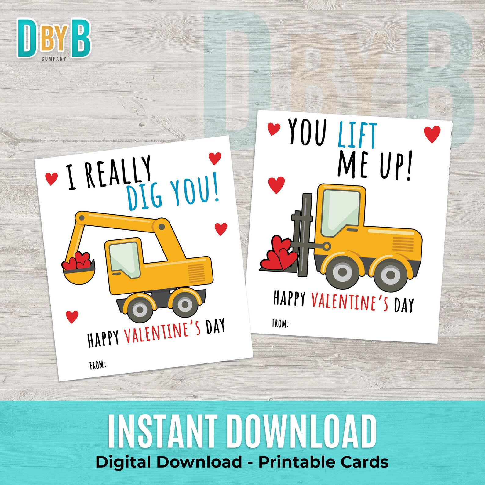 Construction Valentines Day Printable Cards - Etsy