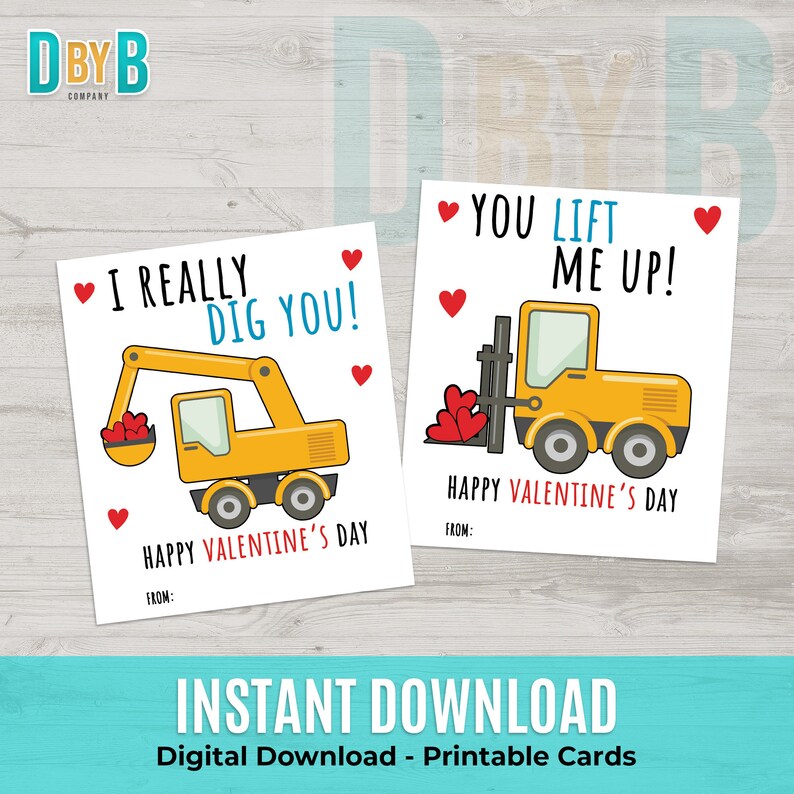 Construction Valentines Day Printable Cards - Etsy