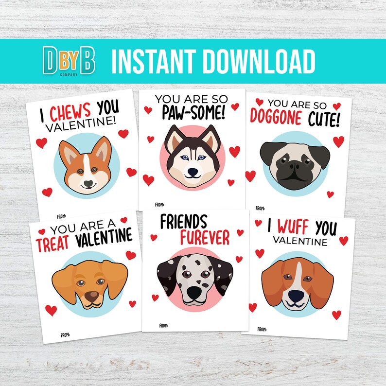 Puppy Dog Valentines Day Printable Cards - Etsy