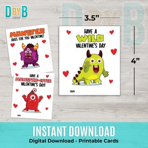 Monster Valentines Day Printable Cards - Etsy