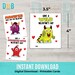 Monster Valentines Day Printable Cards - Etsy