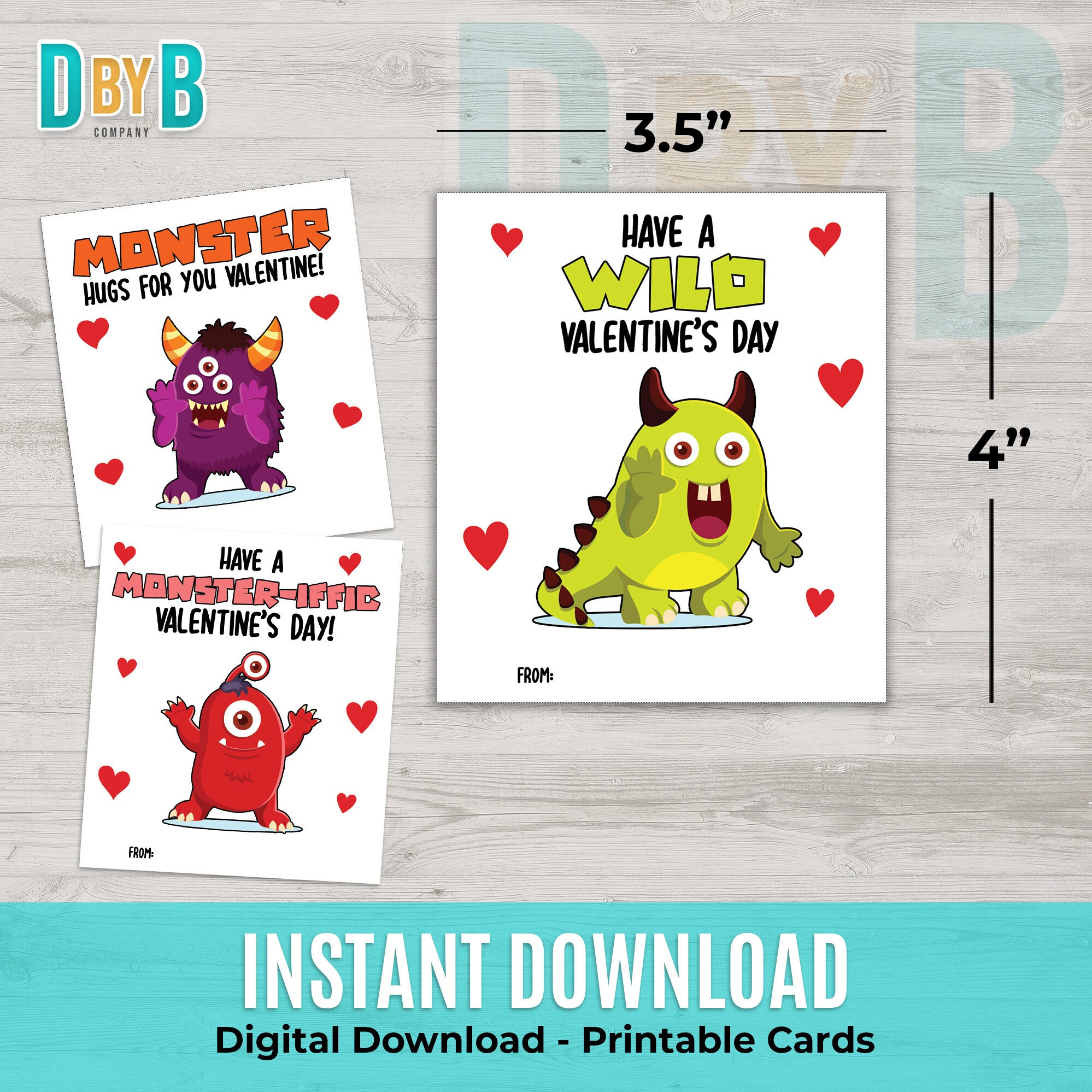 Monster Valentines Day Printable Cards - Etsy