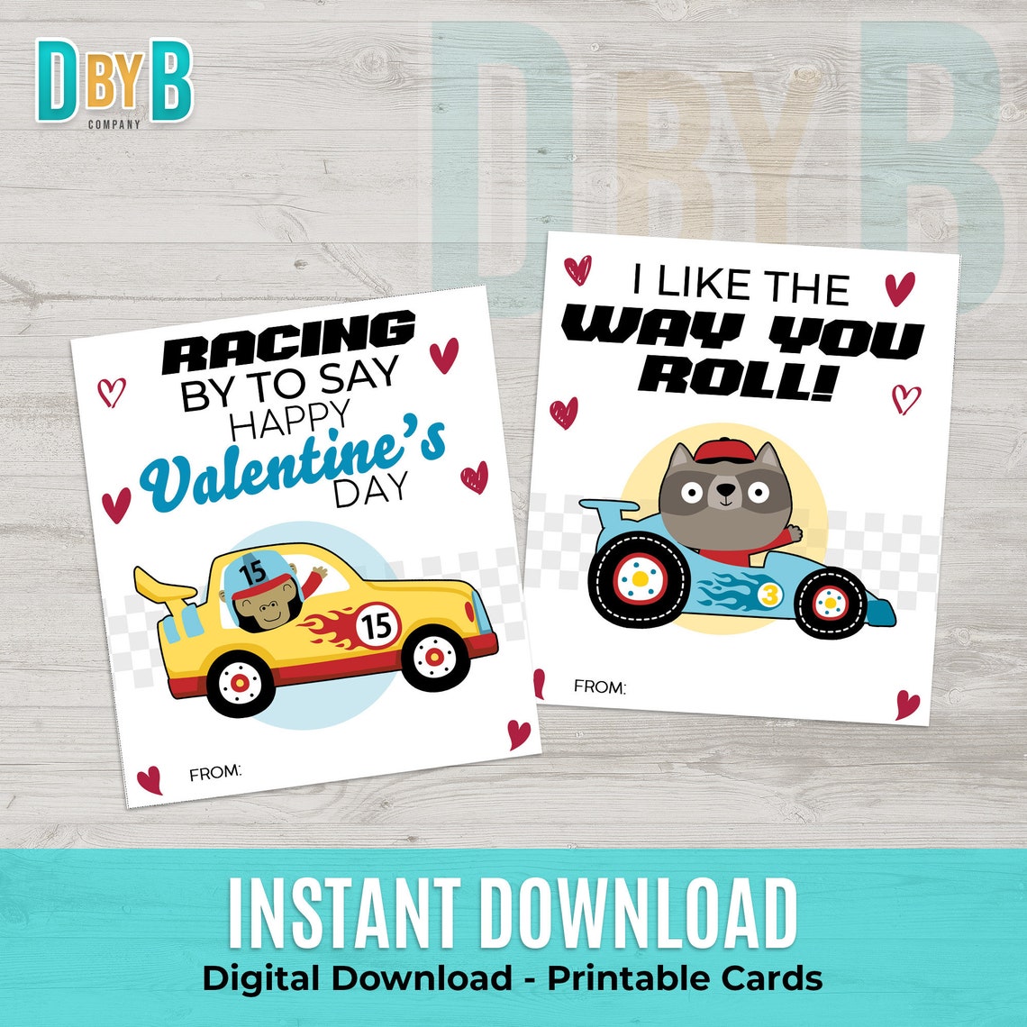 Race Car Valentines Day Printable Cards - Etsy