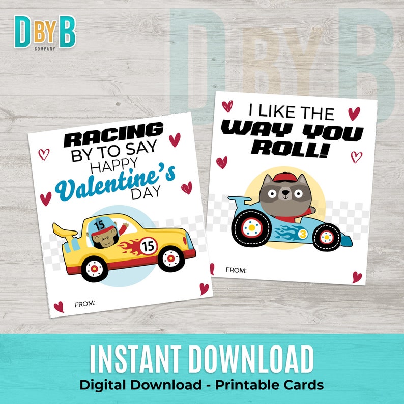 Race Car Valentines Day Printable Cards - Etsy