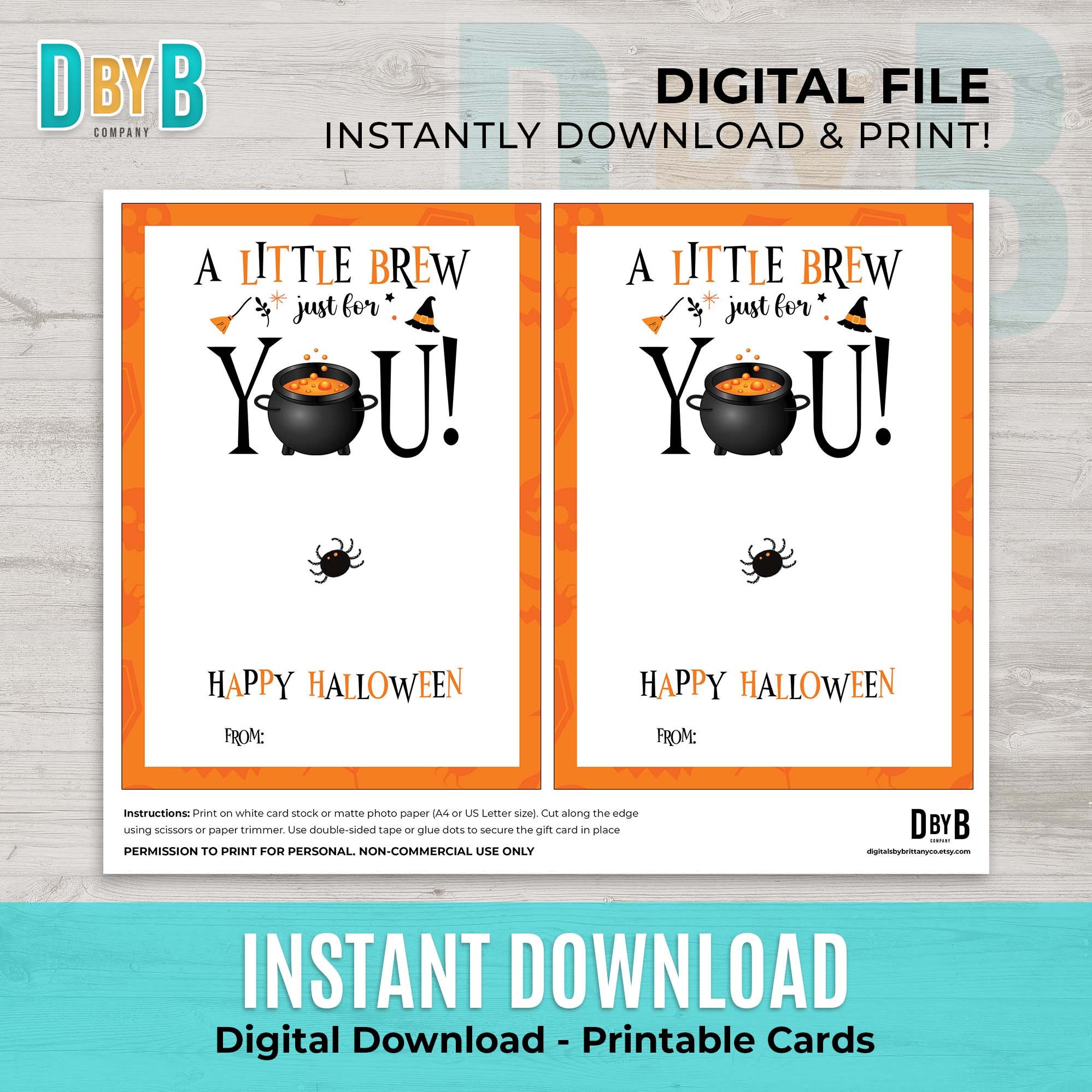 Printable A Little Brew Just for You Gift Card Holder, Happy Halloween ...