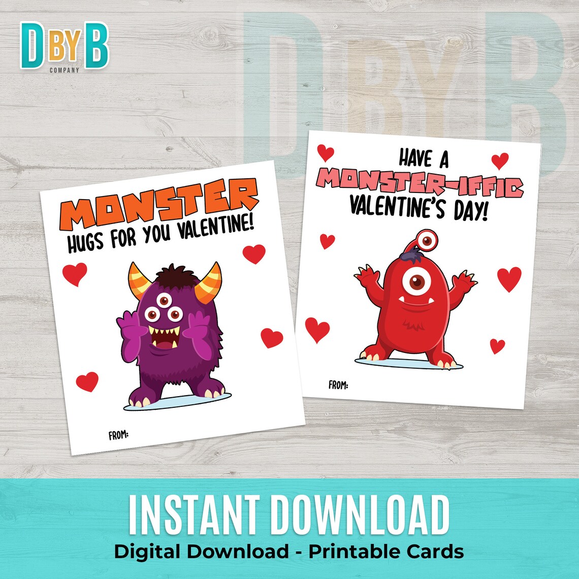 Monster Valentines Day Printable Cards - Etsy