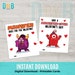 Monster Valentines Day Printable Cards - Etsy