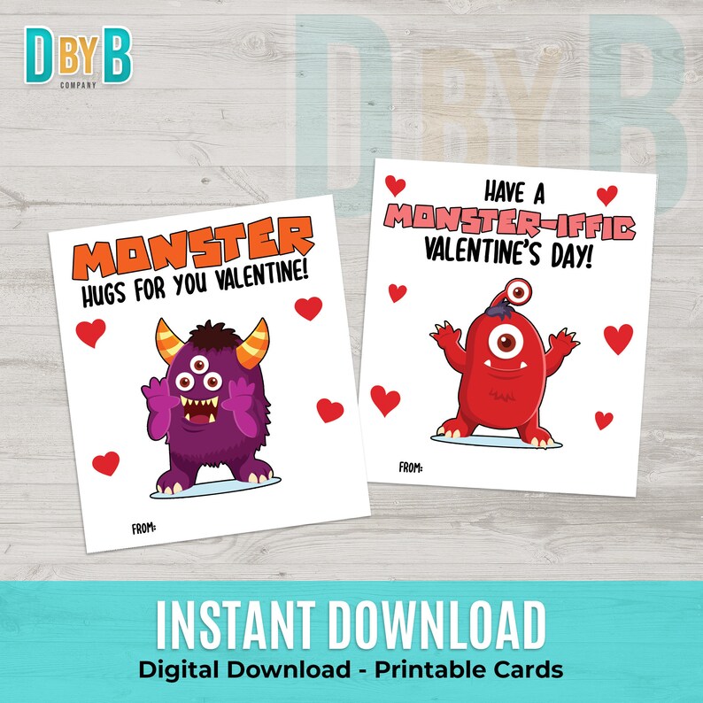 Monster Valentines Day Printable Cards - Etsy