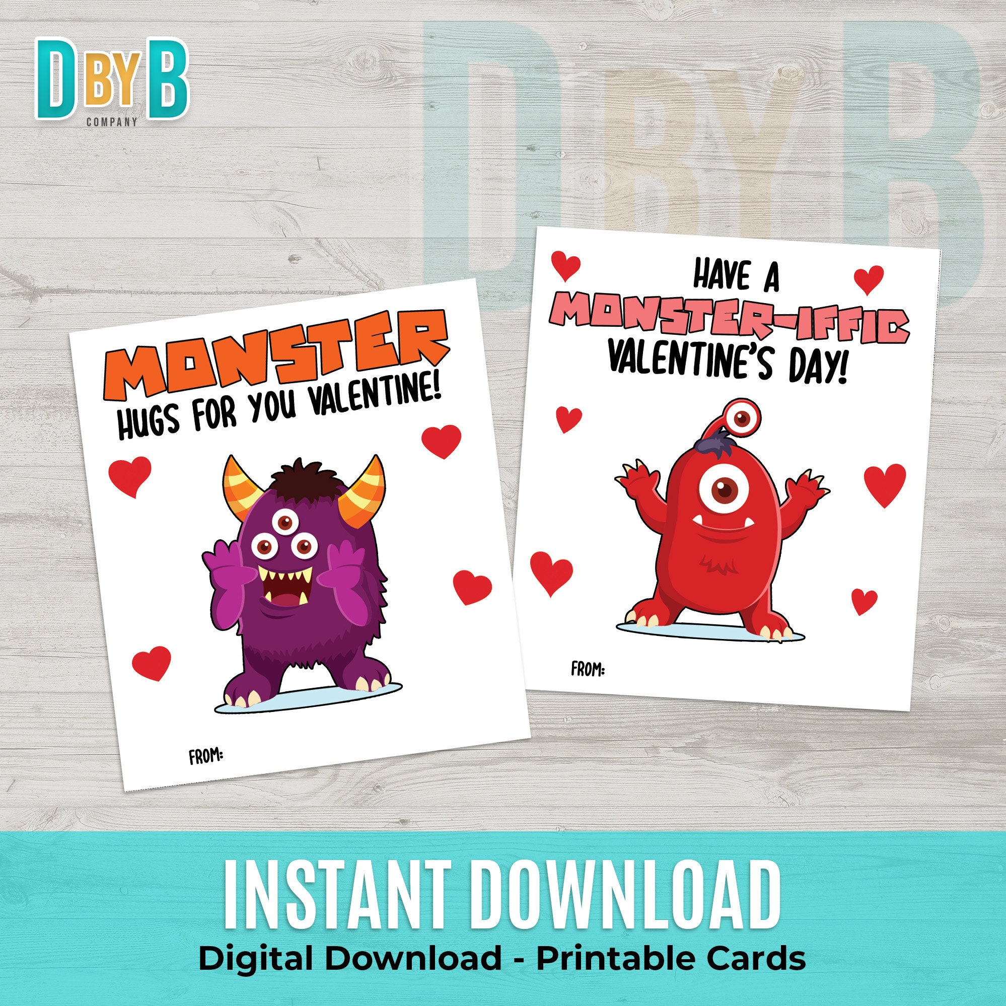 Monster Valentines Day Printable Cards - Etsy