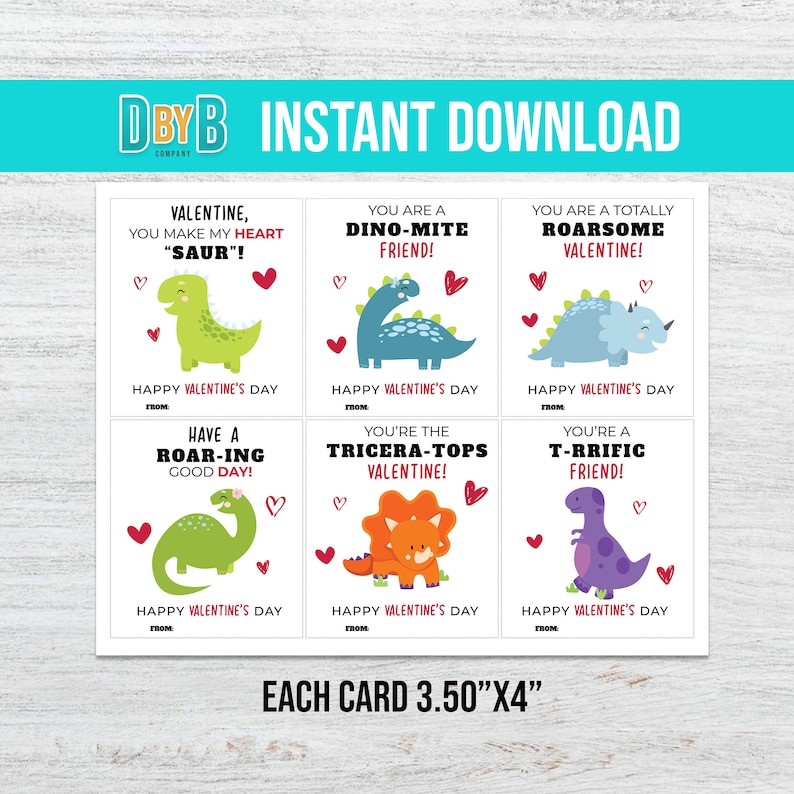 Dinosaur Valentines Day Printable Cards - Etsy