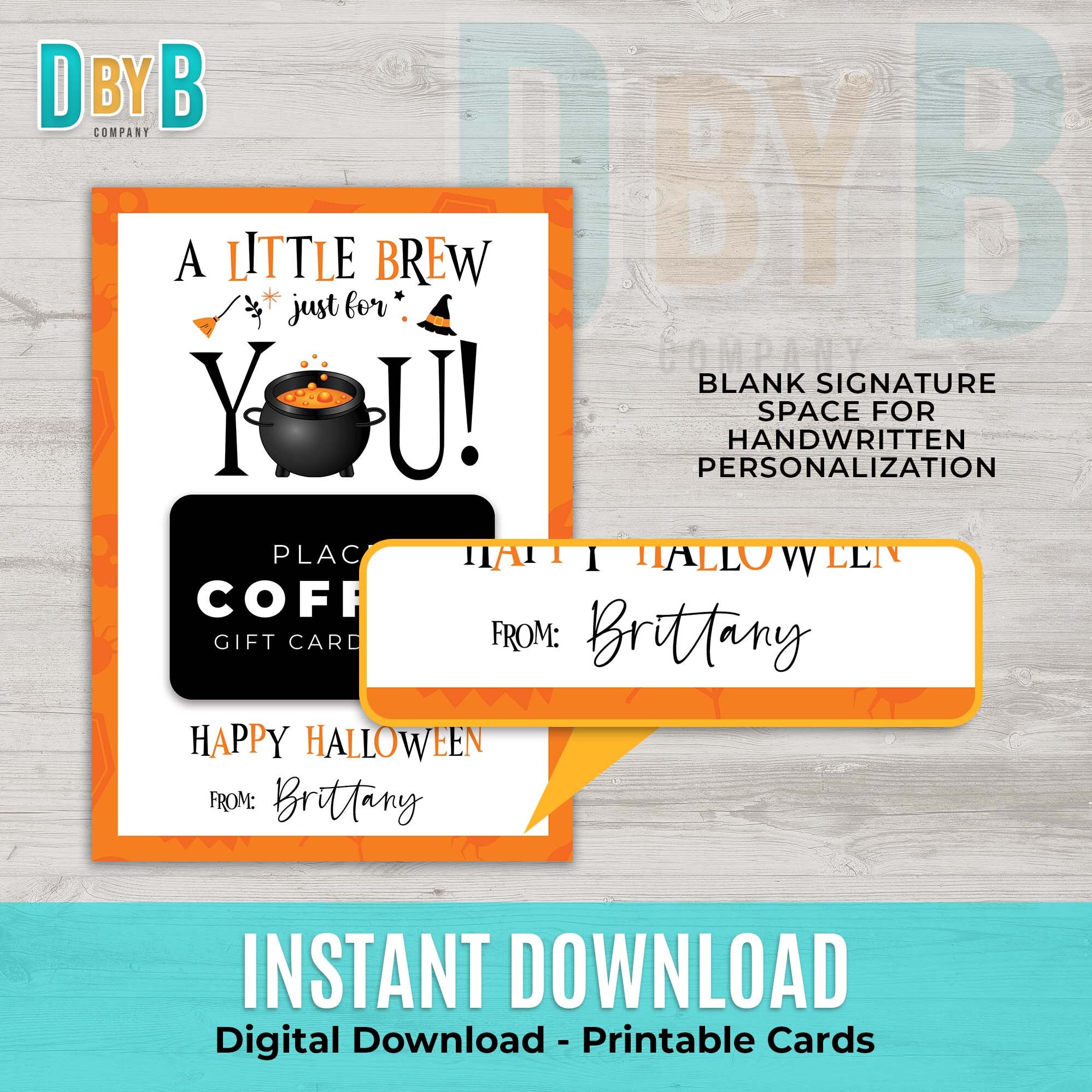 Printable A Little Brew Just for You Gift Card Holder, Happy Halloween ...