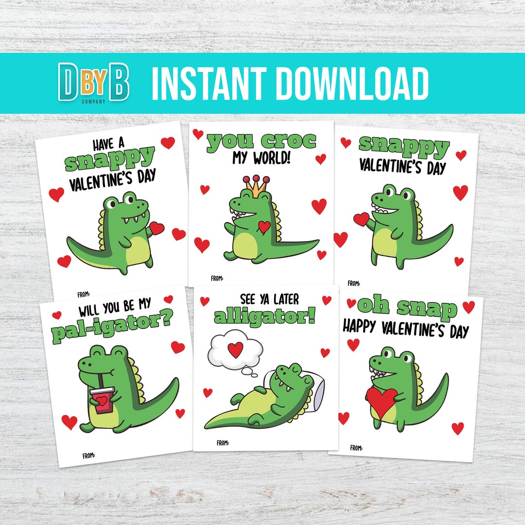 Alligator Valentines Day Printable Cards - Etsy