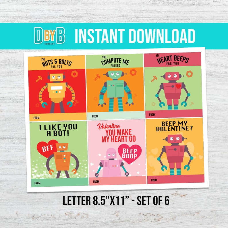 Robot Valentines Day Printable Cards - Etsy