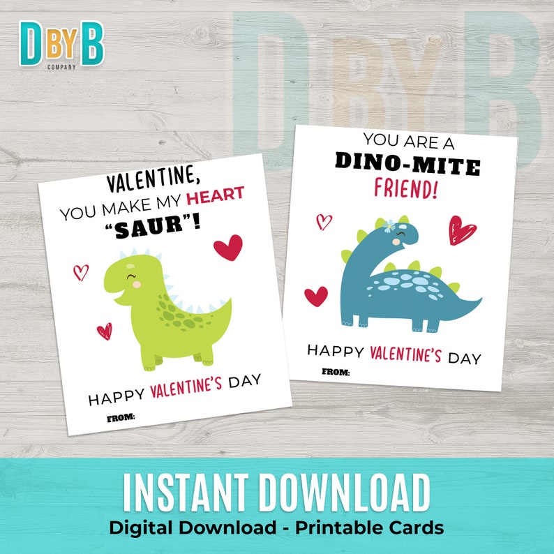 Dinosaur Valentines Day Printable Cards - Etsy