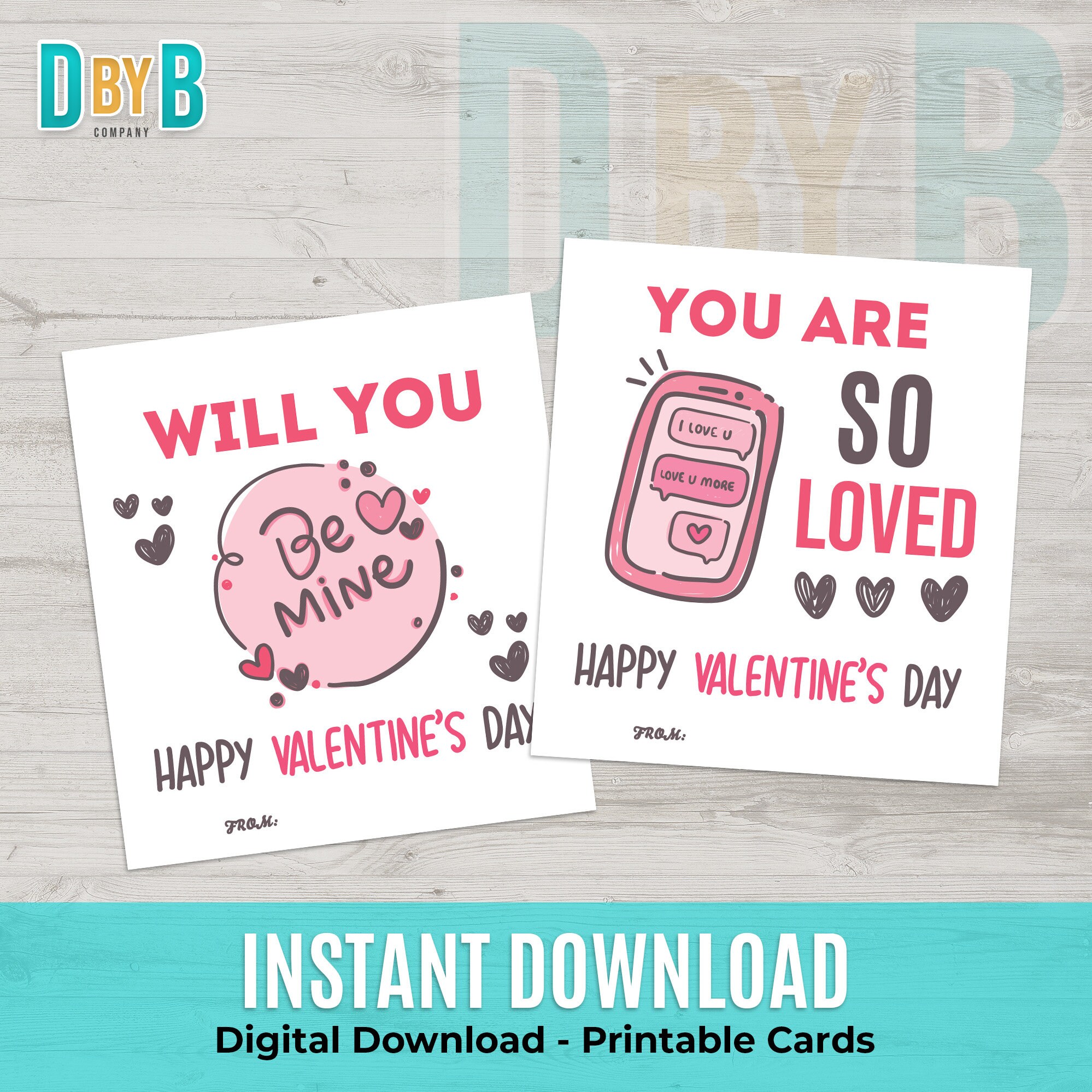 Pink Girly Valentines Day Printable Cards - Etsy