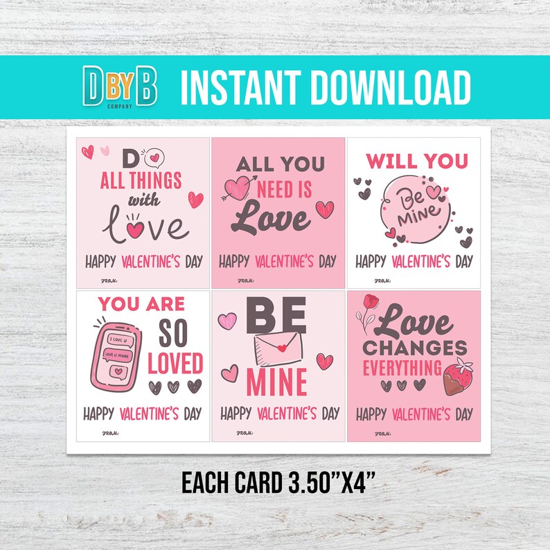 Pink Girly Valentines Day Printable Cards - Etsy