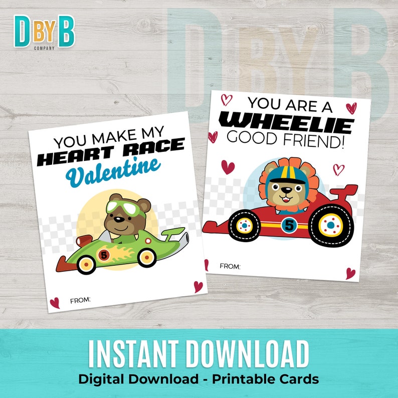 Race Car Valentines Day Printable Cards - Etsy