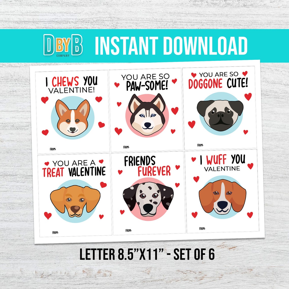 Puppy Dog Valentines Day Printable Cards - Etsy