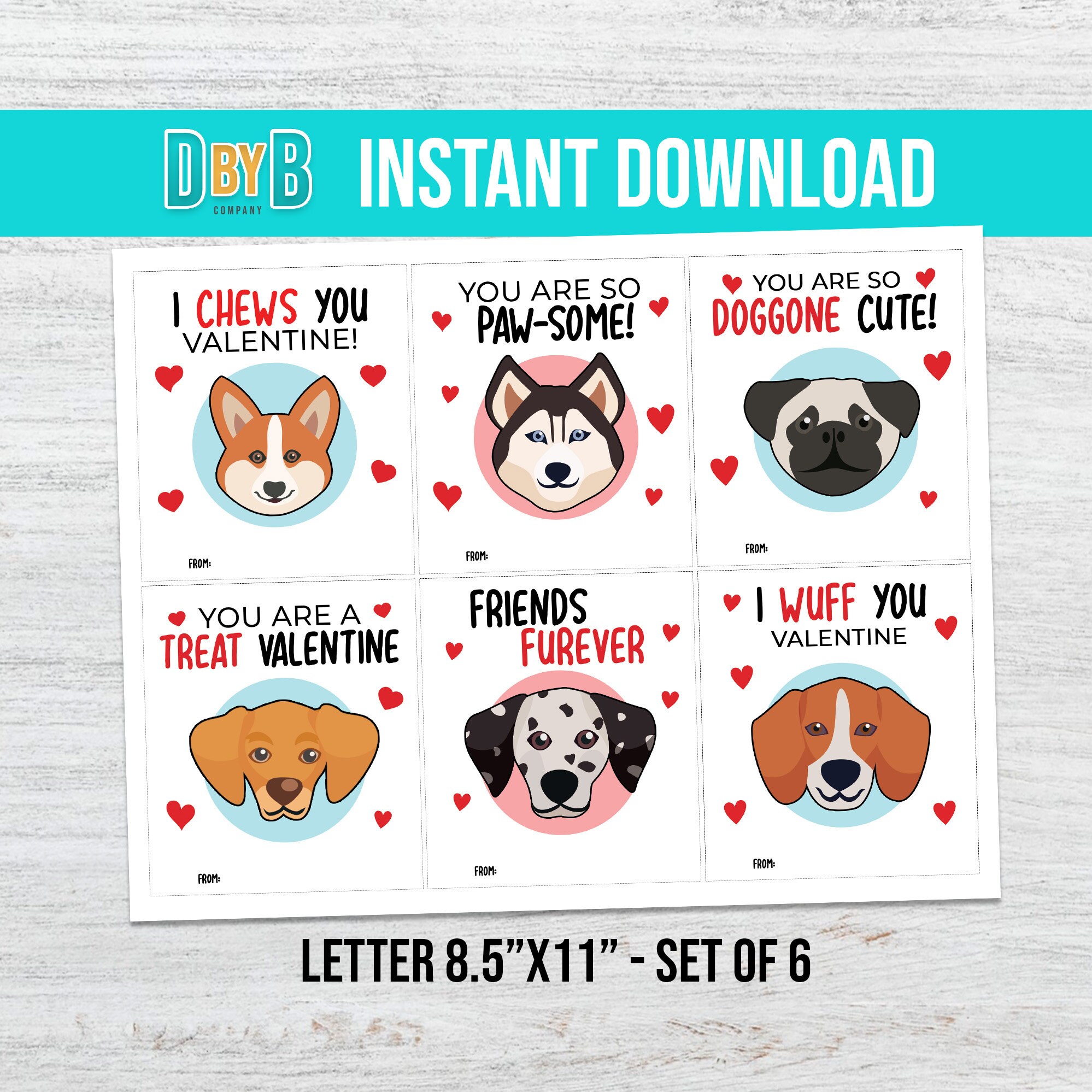 Puppy Dog Valentines Day Printable Cards - Etsy