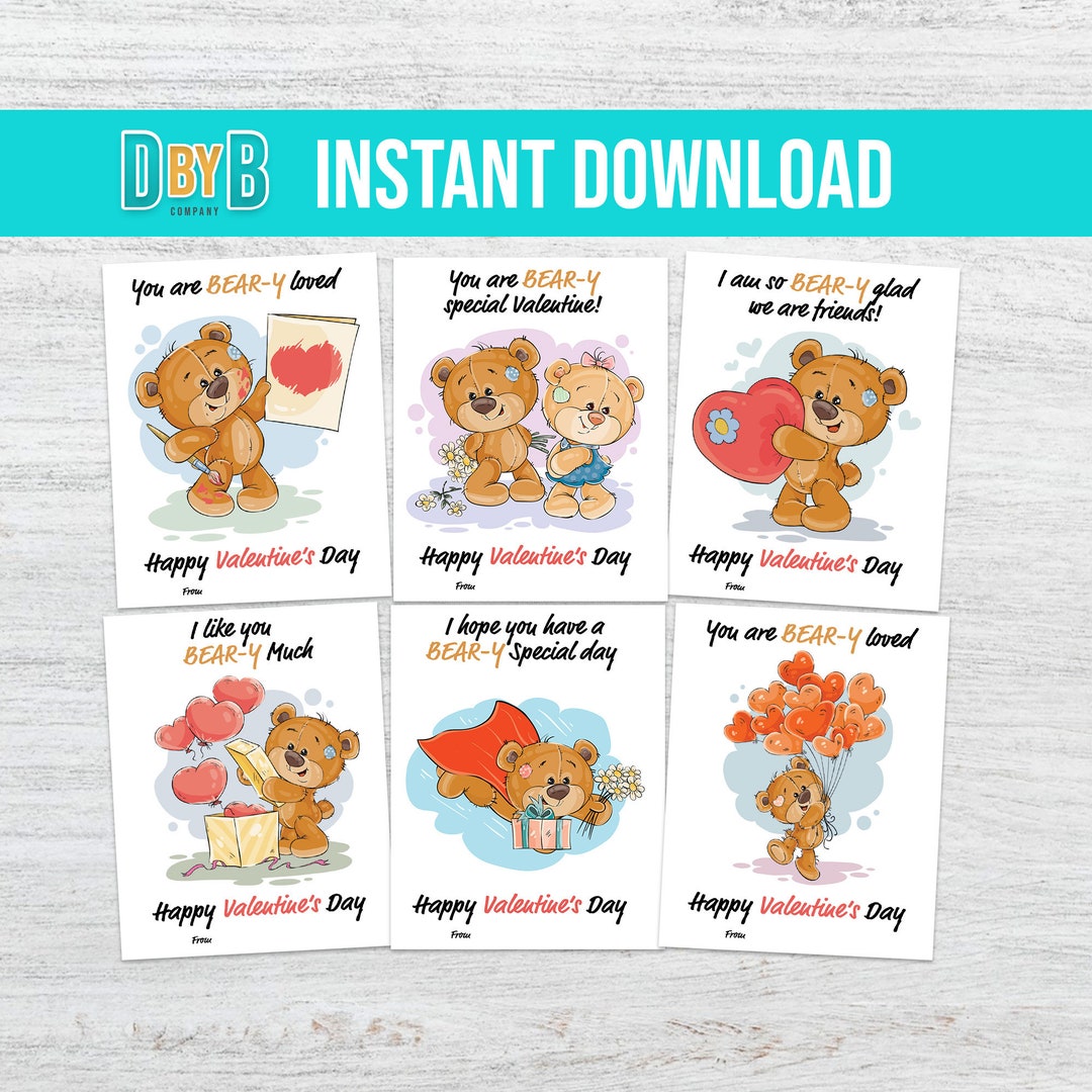 Bears Valentines Day Printable Cards - Etsy