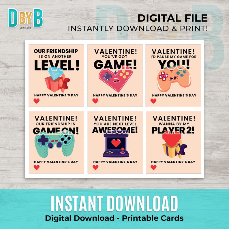 Girl Gamer Valentines Day Cards, Printable School Valentines Day Cards ...
