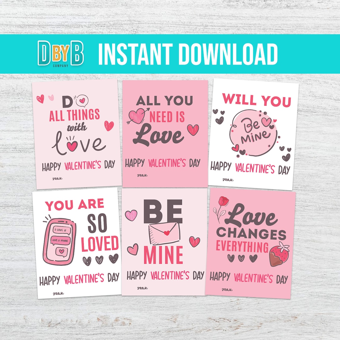 Pink Girly Valentines Day Printable Cards - Etsy