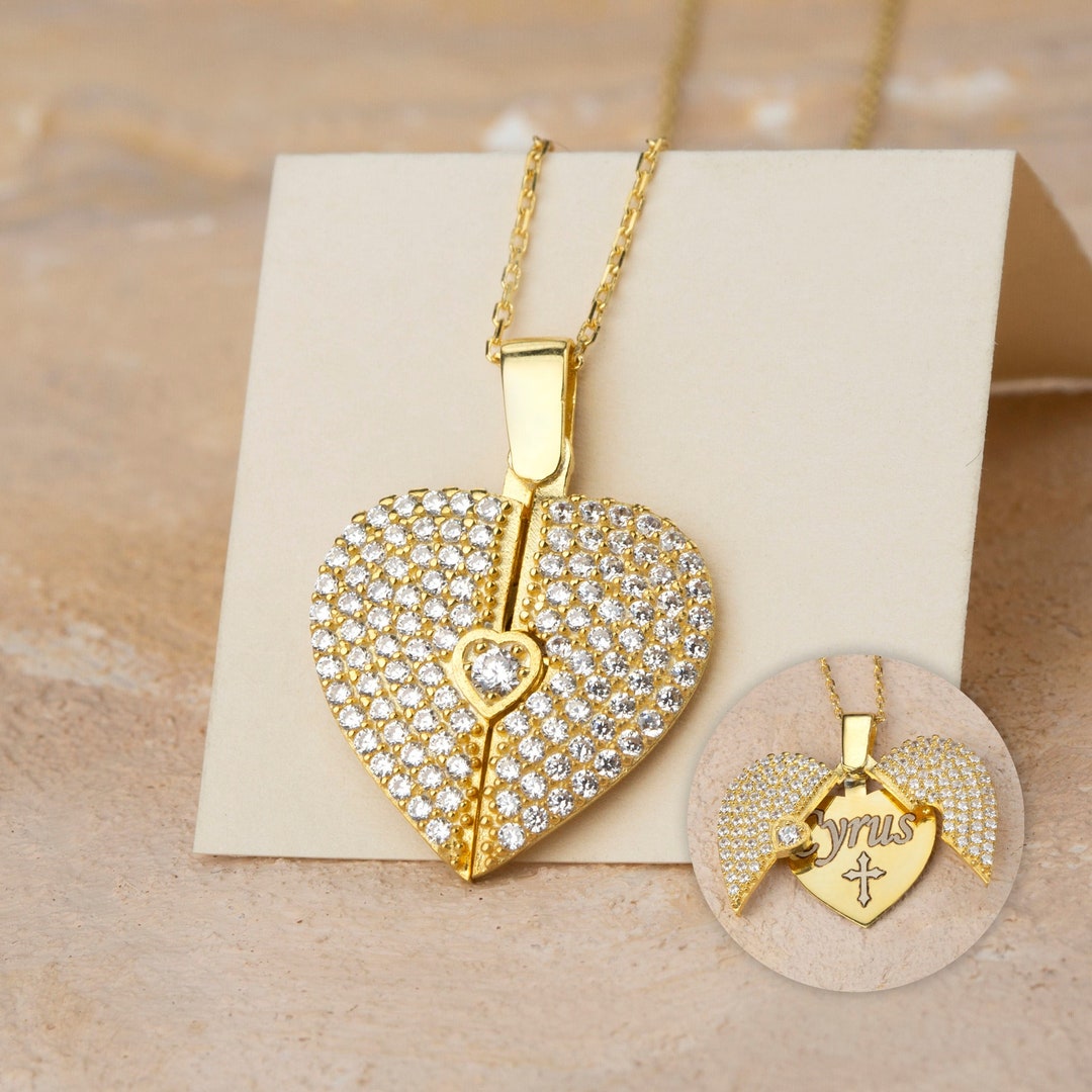 Engraved Heart Necklace for Women, Valentine Day Gift, Custom Text ...