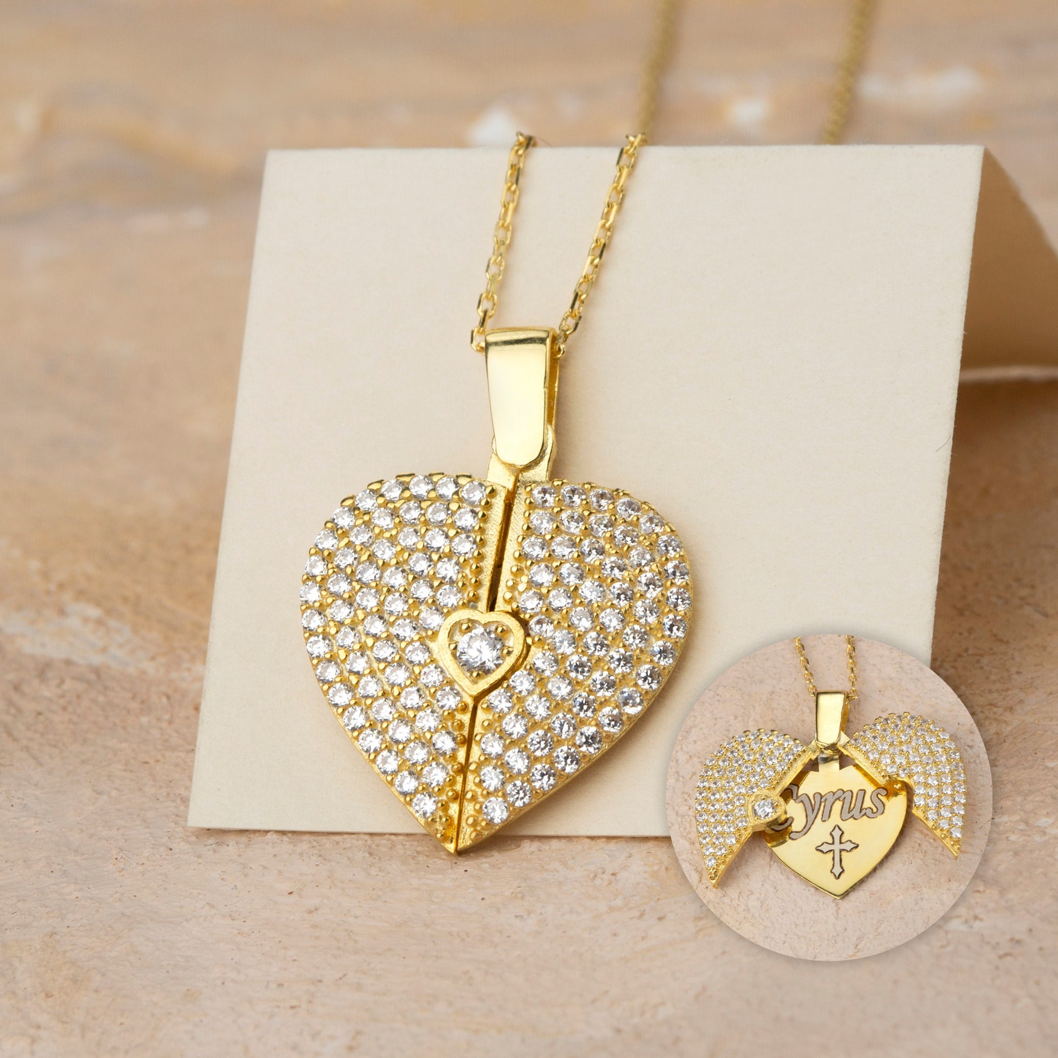 Engraved Heart Necklace for Women, Valentine Day Gift, Custom Text ...