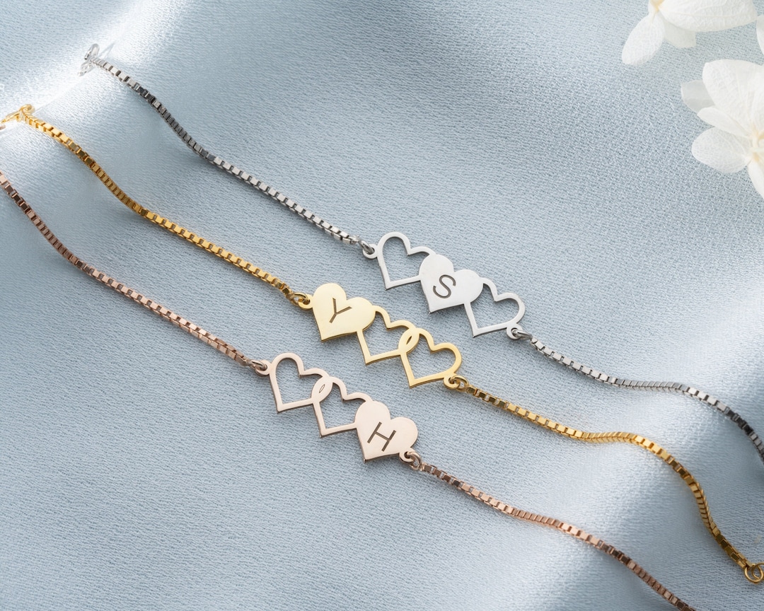 Personalized 3 Bracelets , Hearts Sisters Bracelets, BFF Bracelets, Custom Best Friend Bracelet ...