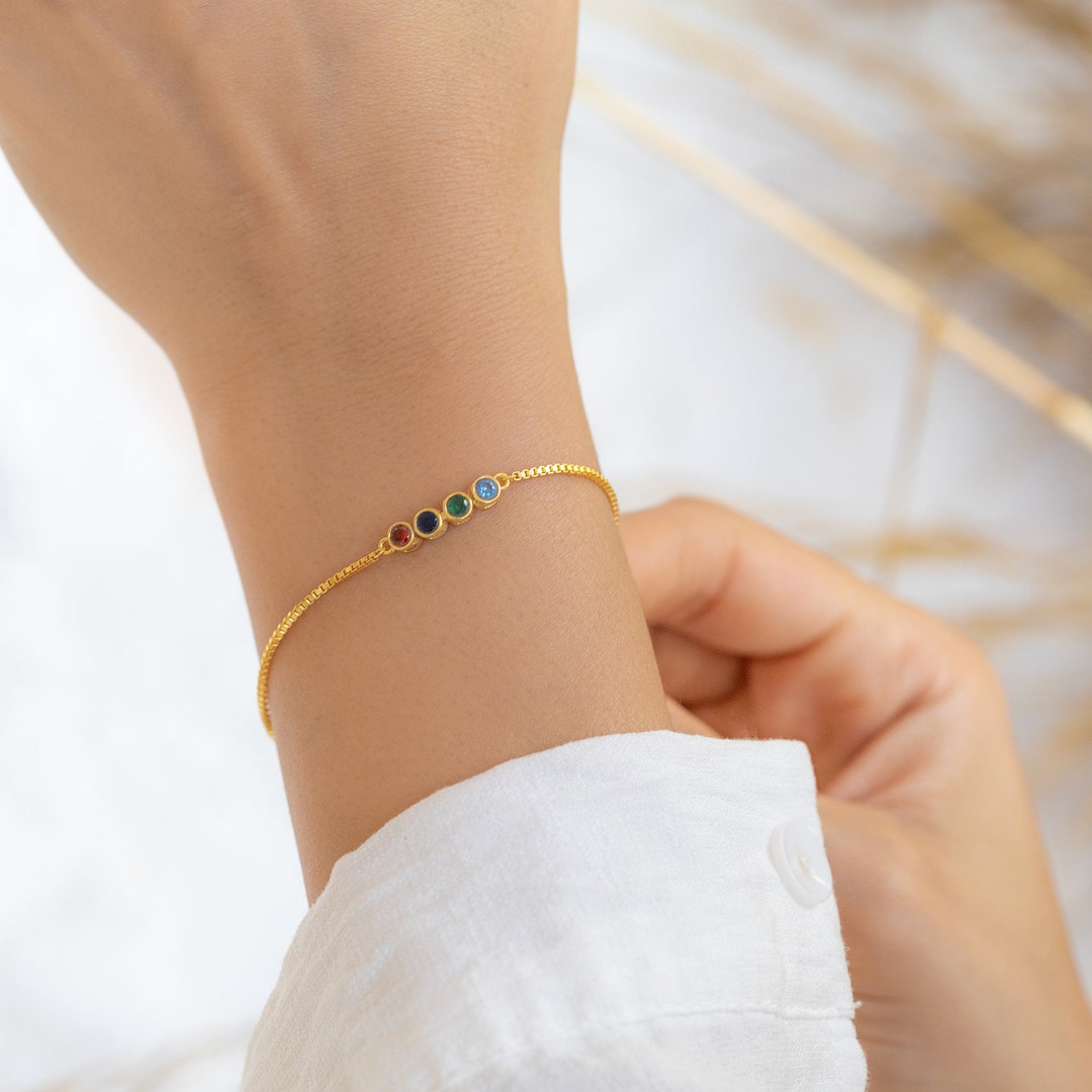 Birthstone Bracelet, Box Chain Silver Birthstone Bracelet, Birthstone ...
