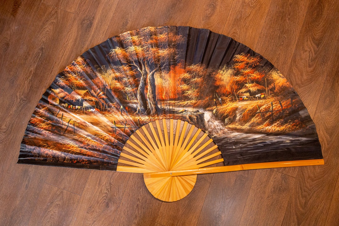 Vintage Hand-painted Japanese Fan: Large Bamboo Wall Decor - Etsy